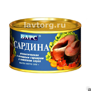 Сардина с овощным гарниром в томатном соусе БАРС, 250 г купить оптом за ...